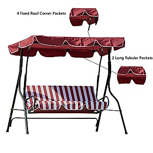 Swing Canopy Replacement, Waterproof Swing Top Cover Canopy Replacement Garden Patio Porch Yard Outdoor, Top Cover Only (74'' x 45'') (Burgundy)