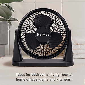 Holmes 8" Air Circulator Fan, 3 Speeds, 90° Adjustable Head Tilt, Wall Mountable, Ideal for Home, Bedroom, Kitchen or Office, Black