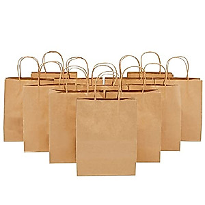 Medium Kraft Paper Gift Bags with Handles (Brown, 8x10 In, 12 Pack) for Birthday Party Favors