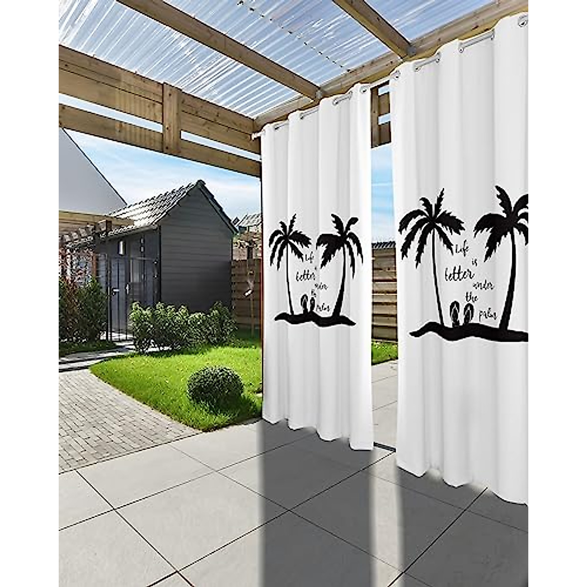 HERBED Outdoor Curtains for Patio 1 Panel Summer Life is Better Under The Plam Waterproof Privacy Outside Curtain Sun Blocking Grommet Blackout Drapes for Porch Gazebo Pergolas Balcony 52x108 Inch