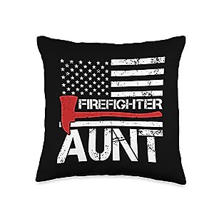Firefighter US Flag 4th Of July American Flag USA American Patriotic Firefighter Aunt Axe US Flag Throw Pillow, 16x16, Multicolor