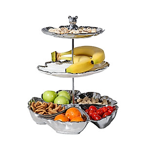 Acliys 3 Tier Serving Stand with Porcelain Serving Platter, Divided Serving Dishes, Cupcake Stand, Dessert Table Display Set for Fruit Nut Pastry Chips and Dip, Veggies, Candy and Snacks