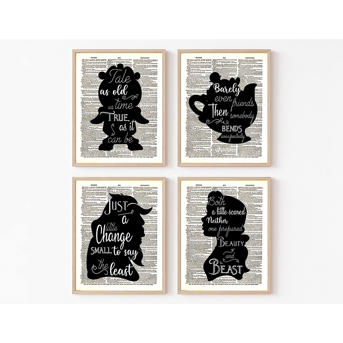 Beauty and the Beast - Cogsworth Decor - 4 piece set - Belle Quote - Dictionary Art Print Quotes and Sayings Print - UNFRAMED 8 X 10 inches