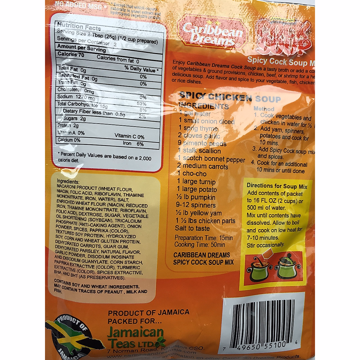 Caribbean Dreams Cock Soup"Spicy Chicken Soup Mix" 1.76 Ounce (5 Pack)