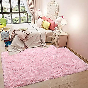Ultra Soft Pink Rugs for Bedroom 4x6 Feet, Fluffy Shag Area Rugs for Living Room, Large Comfy Furry Rug for Girls Kids Baby Room Decor, Non Slip Nursery Rug Modern Indoor Fuzzy Floor Carpet