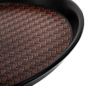 ZENFUN 3 Pack 12 Inch Plastic Serving Trays, Non-Slip Round Stackable Fast Food Trays, Reusable Serving Platters Set for Kitchen, Cafes, Restaurants, Easy to Clean, Brown