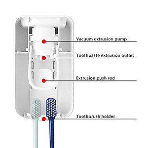 2 Slot Toothbrush Holder and Toothpaste Dispenser Wall Mounted, Automatic Toothpaste Squeezer, 2 in 1 Tooth Brush Toothpaste Organizer for Shower (Grey)