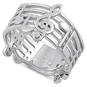 Sterling Silver 925 Musical Notes Ring Wide Classic Ring Treble Clef Jewelry (7)