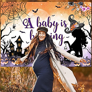 Avezano Halloween Baby Shower Backdrop Magic Witch Theme A Baby is Brewing Party Decorations Boy or Girl Gender Reveal Halloween Party Banner Supplies(7x5ft)
