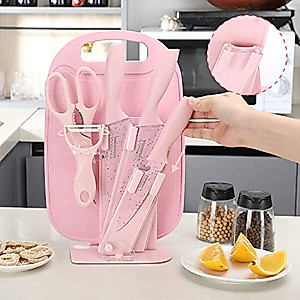 cute knife set includes 3 kitchen knives, ceramic peeler and multipurpose scissor, dishwasher safe, good for beginners