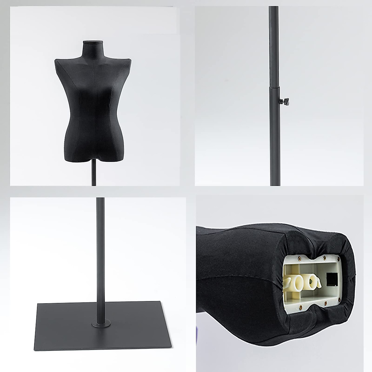 Female Dress Form Mannequin Torso, Adjustable Height 47-78 inch, Manikin Body Model with Rectangle Metal Base, Detachable Arms & Head, for Clothing Dress Jewelry Display Sewing