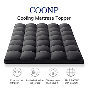 COONP California King Mattress Topper, Extra Thick Mattress Pad Cover, Cooling Pillowtop with 8-21 Inch Deep Pocket(Black,California King-72"x84")