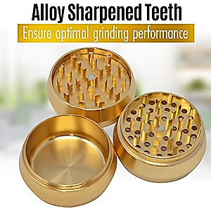 Herb Grinder - Big Aluminum Spice Grinder Mill in Velvet Bag - 3-Piece Metal Grinder with Sharp Teeth, Magnetic Lid - Easy to Use Manual Herbal Grinder - Decorative Dry Herb Grinders – Gold