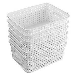 AnnkkyUS 6-Pack White Storage Plastic Baskets, Plastic Weave Basket for Organizing