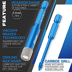 XDOVET Dry Diamond Drill Bit Sets Hex Shank 6Pcs 1/2" to 1/4" Core Drill Bits for Granite Marble Porcelain Glass Lenses Tile etc