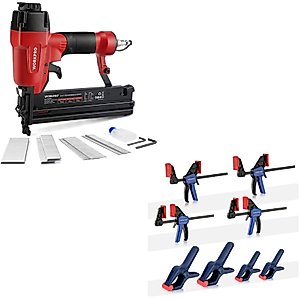 WORKPRO Pneumatic Brad Nailer+WORKPRO 8-Piece Clamp Set for Woodworking