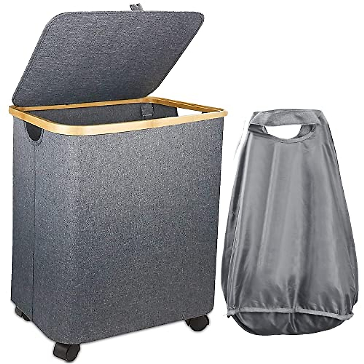 Foldable Laundry Hamper With Lid - 73L Large Laundry Basket with Wheels and Removable Laundry Bag, Portable Cloth Hampers for Home Storage, Travelers Apartments (Grey)