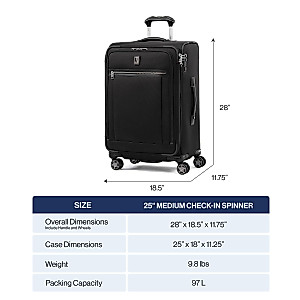 Travelpro Platinum Elite Softside Expandable Checked Luggage, 8 Wheel Spinner Suitcase, TSA Lock, Men and Women, True Navy Blue, Checked Medium 25-Inch