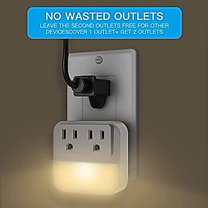 POWRUI Plug-in Night Light with 2-Outlet Extender, Warm White LED Nightlight with Dusk-to-Dawn Sensor for Bedroom, Bathroom, Kitchen, Hallway, Stairs, 4-Pack