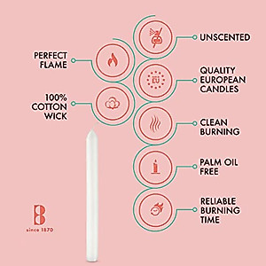 BOLSIUS 10 Count Household White Dinner Candles - 9 Inches - Premium European Quality - Approx. 8 Hours Burn Time - Unscented Dripless and Smokeless, Restaurant, Wedding, Spa, and Party Candlesticks