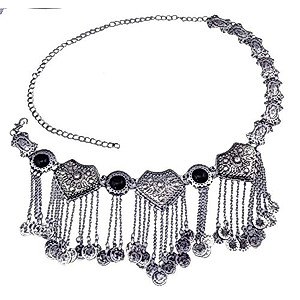 Idealway Vintage Turkish Gypsy Alloy Coin Belly Body Chain Waist Chain Beach Bohemian Festival Body Coin Belt Belly Jewelry for Women … (Body chain black)