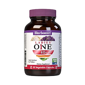 Bluebonnet Nutrition Ladies’ ONE 40+ Whole Food-Bed Multiple, Women Multivitamin for Women 40+, Soy-Free, Non-GMO, Gluten Free, 30 Vegetable Capsules, 30 Servings