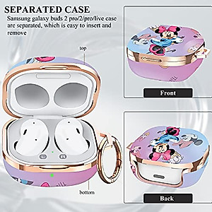 iQouda Minnie Mouse Case for Samsung Galaxy Buds 2 Pro (2022)/Galaxy Buds 2 (2021)/Buds Pro (2021)/Buds Live (2020) Case Cover for Women Girl with Carabiner Shock Absorbing Protective Case (Pink)