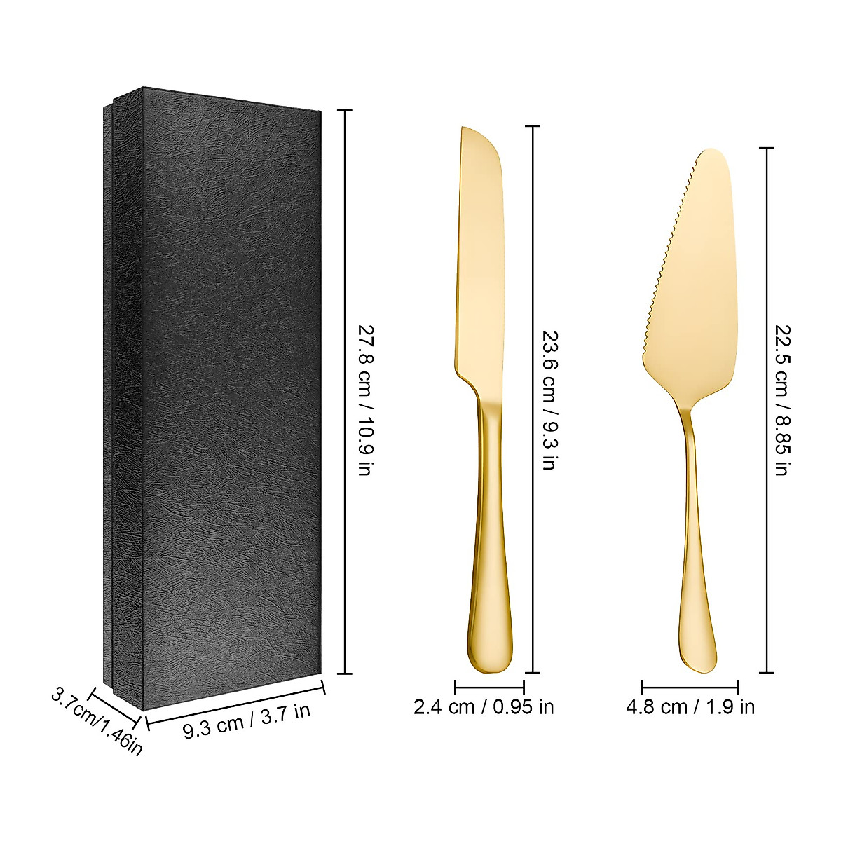 DUMING-IN Wedding Cake Knife and Server Set, Gold Stainless Steel Cake Pie Serving Set Gift Cake Cutting Set for Wedding, Birthday, Parties and Events