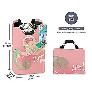 AGONA Cute Mermaid Laundry Basket with Handles Large Storage Bin Collapsible Fabric Laundry Hamper Foldable Laundry Bag for Kids Room Toy Bins Gift Baskets Bedroom Baby Nursery