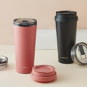 LocknLock Clip Tumbler Black 18oz, Coffee Tumbler with Leak Proof Lid, BPA-Free Double Wall Stainless Steel Vacuum Insulated Travel Mug Cup for Hot & Cold Beverage