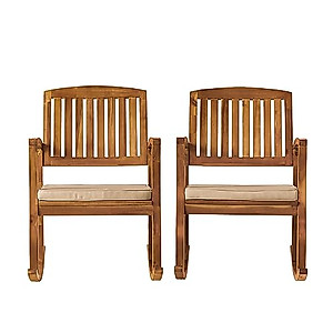 Christopher Knight Home Selma Acacia Rocking Chairs with Cushions, 2-Pcs Set, Teak Finish