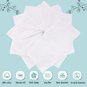 Cute Castle 24 Pack Muslin Baby Burp Cloths - Ultra-Soft 100% Cotton Baby Washcloths - Large 20'' by 10'' Super Absorbent Milk Spit Up Rags - Burpy Cloths for Unisex, Boy, Girl - White