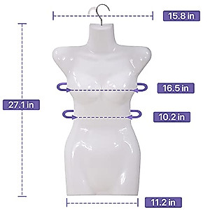4-Packs Female Mannequin Torso Set 27" Dress Form Hollow Back Half Body Clothing Display Plastic Adult Table Shirt Mannequin Model Stand with Metal Hook for Hanging - Craft Shows or Design, White
