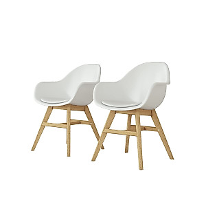 Midtown Concept Emilio Set of 2 Chairs | Eucalyptus Wood | Perfect for Indoors, White Cushions
