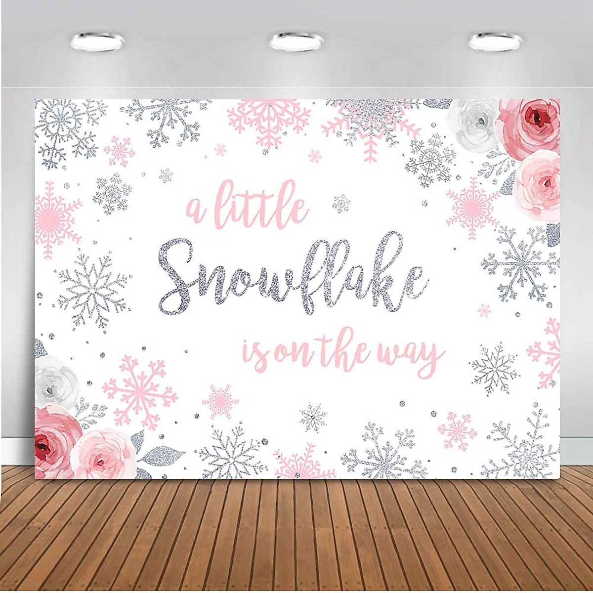 Mocsicka Snowflake Baby Shower Backdrop Winter Wonderland Baby Shower Photography Background 8x6ft Vinyl Girl Snowflake Winter Baby Shower Backdrops (8x6ft(96x72 inch))