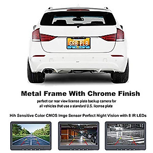 JPP License Plate Backup HD Camera, Rear View Camera 170° Viewing Angle Universal Night Vision Waterproof High Sensitive 7 Bright LED Reversing Car Camera