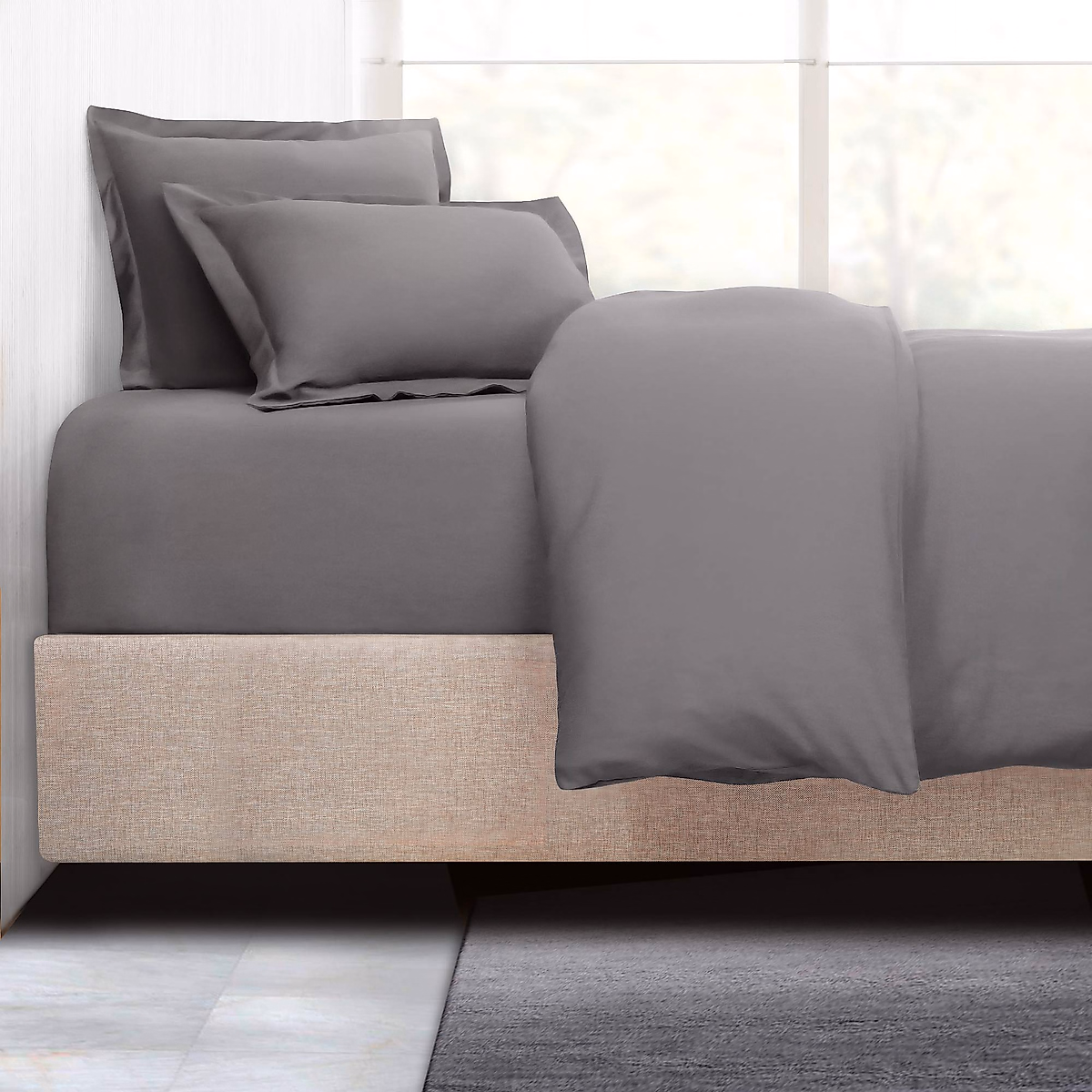 Nestl Duvet Cover with Fitted Sheet 4 Piece Set - Soft Double Brushed Microfiber Hotel Collection - Comforter Cover with Button Closure, Fitted Sheet, 2 Pillow Shams, Queen - Gray