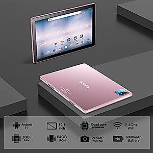 Tablet 10.1 Inch Android 11.0 Go - 64GB ROM | 256GB Scalable 6000mAh Long Battery Life Tablets GMS Certified | 5MP Camera WiFi FM Bluetooth (Pink)