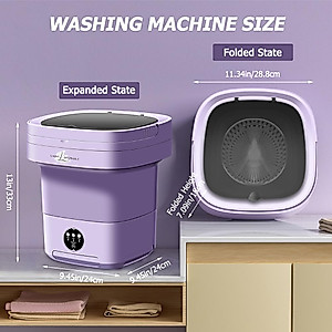 Portable Washing Machine, 11L Large Capacity Washing Machine, Mini Foldable Washer for Deep Cleaning of baby clothes and underwear, Small Washer with 3 Modes for Dormitories, RV, Apartments.(Purple)