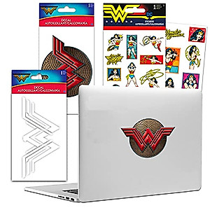 DC Comics Wonder Woman Decals Set Bundle with Wonder Woman Stickers - 3 Pack Wonder Woman Decal Stickers for Laptop, Phone, Car, Walls, Room Decor (Wonder Woman Party Supplies)