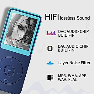 Mp3 Player for Kids Tengsen Mo3 Portable Music Player Mp3 & Mp4 Players Digital Audio with FM Radio Mps3 Players Mighty Mp3 Reproductor Photo View Lossless Sound Support Up to 128GB (Blue)