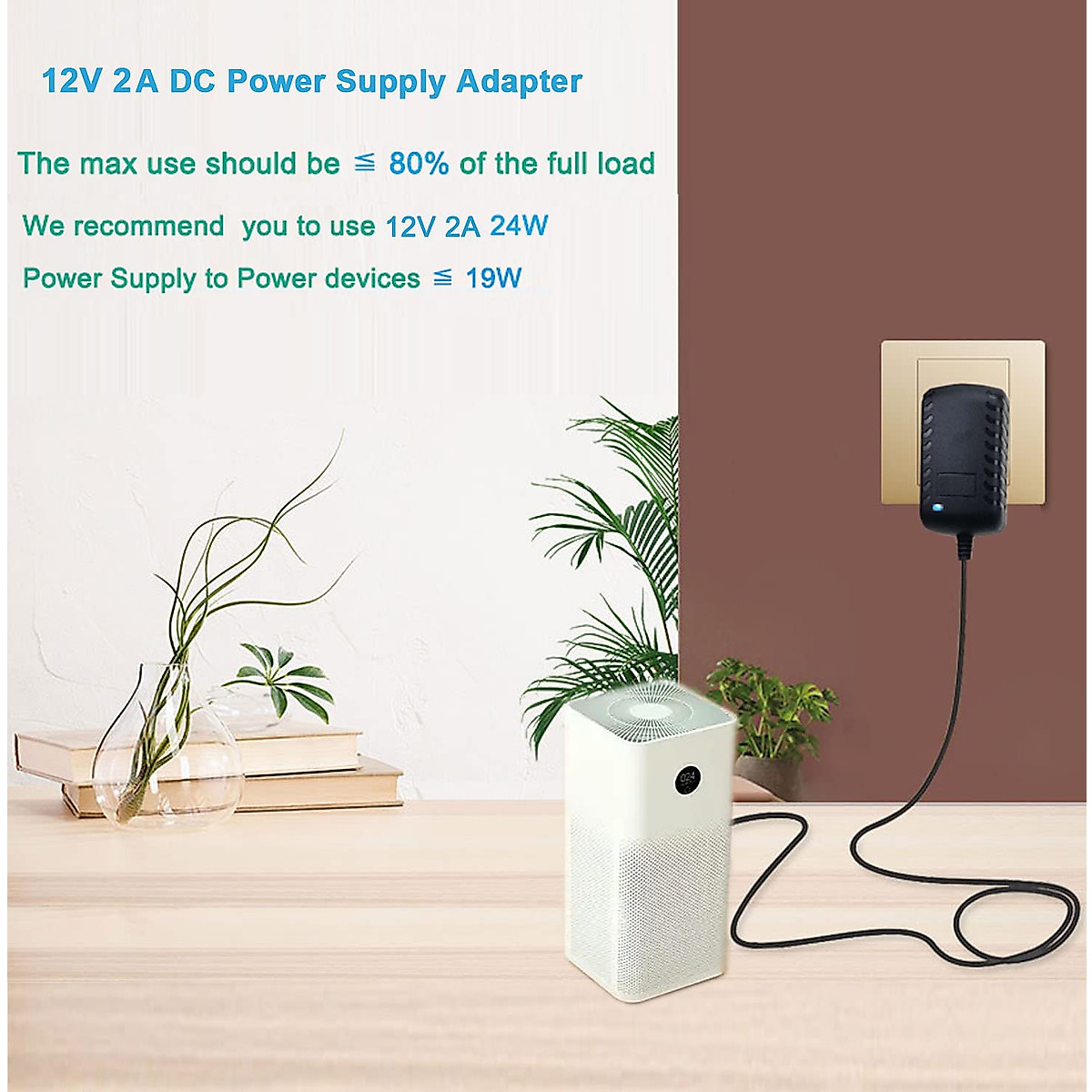 12 Volt 2A Power Supply DC 12v Power Cord 100-240V AC to DC 12V 2Amp 1A Power Supply Adapter 12V AC/DC Adapter Transformer 5.5mm x 2.5mm dc Plug for DC 12V LED Strip Security CCTV Camera