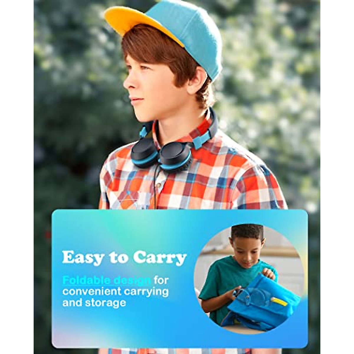 DyBaxa Kids Headphones Wired, Foldable On Ear Headset, Volume Limiter 94dB, Over-Ear Headphones for School Online Classes Travel Children, 3.5mm Jack Compatible Smartphones, Black Blue