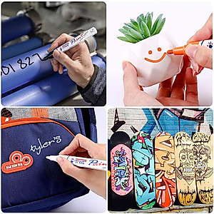 White Permanent Paint Marker Pens - 2 Count Oil Based Marker Pen, Medium Tip, Waterproof & Quick Dry, for Office, Art projects, Rock Painting, Ceramic, Glass, Wood, Plastic, Metal, Canvas