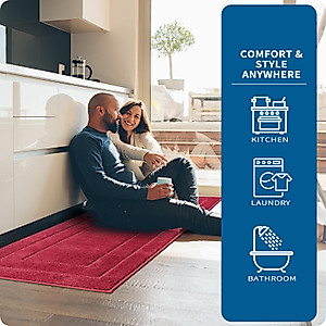 PURRUGS Machine Washable Kitchen Rug Set [2 PCS] (24" x 35.5"+ 24" x 59"), Non-Slip/Skid Kitchen Runner Rugs & Floor Mats, Super Absorbent Soft Standing Mats for Kitchen, Laundry & Sink, Burgundy Red