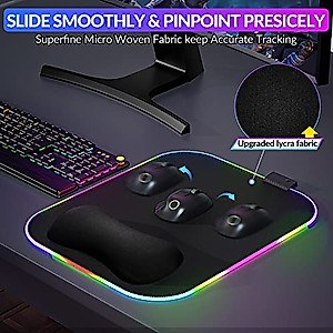 Gimars RGB Mouse Pad with Wrist Rest Support,12 x 10 inch Extra Large Ergonomic Gaming Mouse Pad with 11 LED Lighting Modes,Non-Slip Rubber Base,Lycra Fabric for Laptop, Computer, PC Gaming