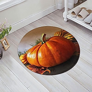 Super Soft Round Area Rug, Thanksgiving Day Pumpkin Printed Flannel Bath Rug Non-Slip Circle Rug Washable Throw Rugs Decor Floor Mat Carpet for Living Room Sofa Bedroom 24 in