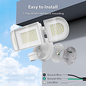 iMaihom 100W Motion Sensor Light Outdoor,9000LM LED Security Lights Outdoor,6500K Flood Lights Motion Detection IP65 Waterproof, 3 Head Adjustable Security Light Motion Outdoor for Yard Garage (White)