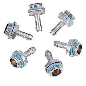 Wendry PC Water Cooling Barb Fitting, Two-Touch Fitting G1/4 Thread Barb Connector for Computer Cooling System(Pack of 6)(6mm)