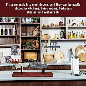 Yookeer 2 Pcs Wood Knife Display Stand Blade Knife Collection Display Stand Holder Wood Fixed Knife Stand for Home Kitchen Rustic Decor Collection Display, Knife Not Included